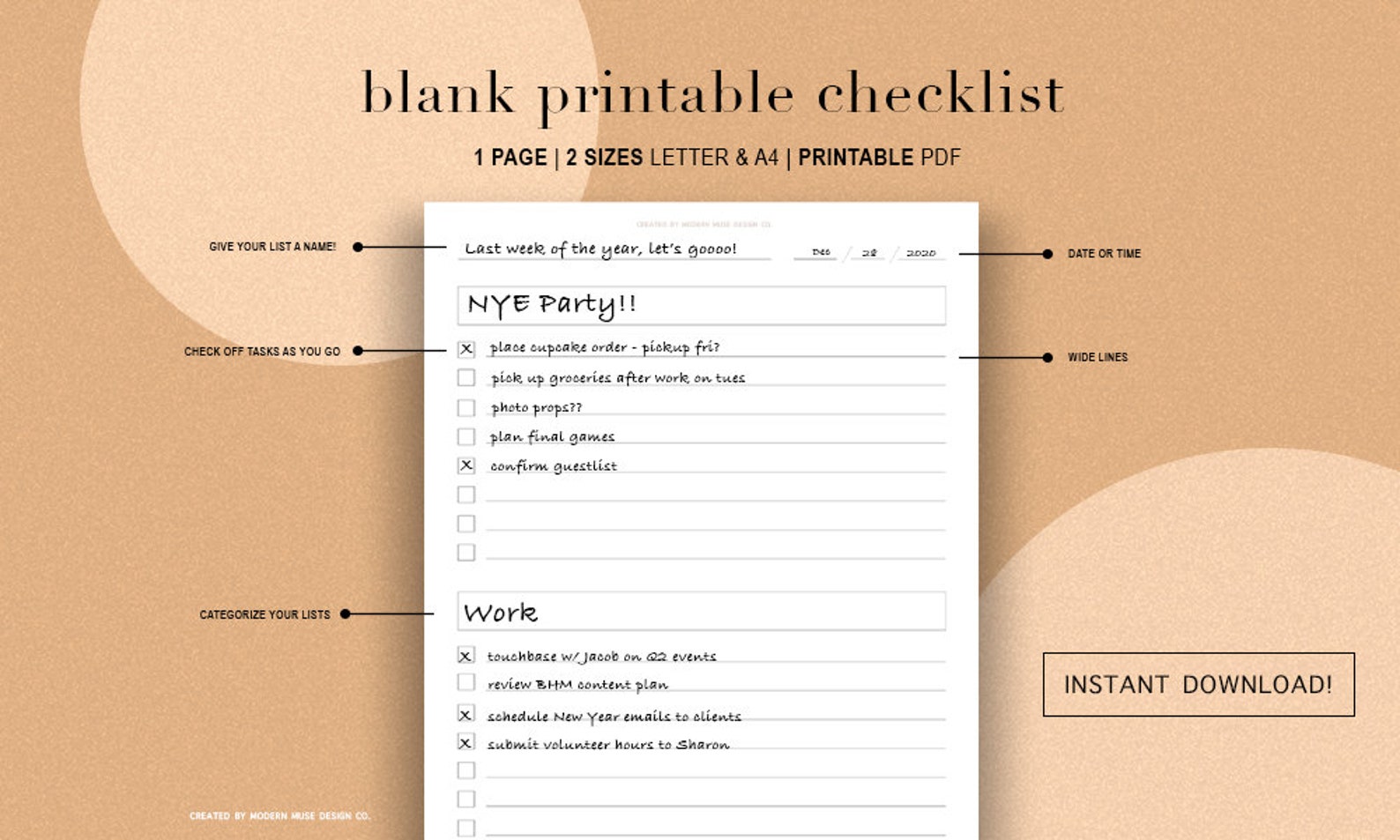Blank Printable Checklist Daily Weekly Planner Template Modern ...