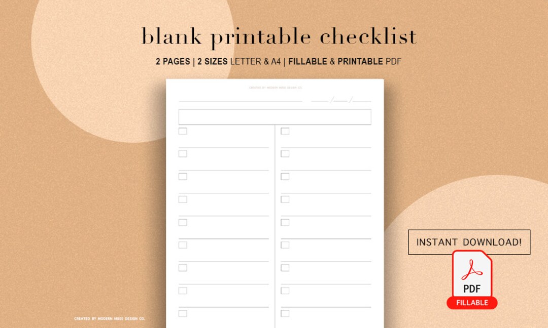 Fillable Editable Blank Printable Checklist Daily Weekly Planner ...