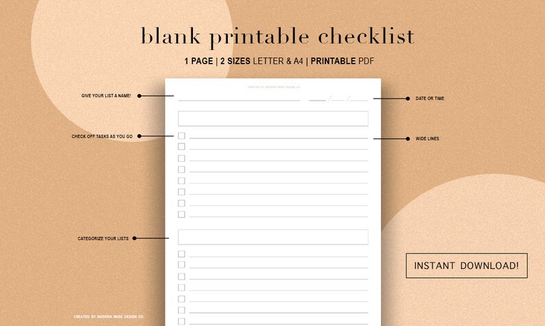 Blank Printable Checklist Daily Weekly Planner Template Modern ...