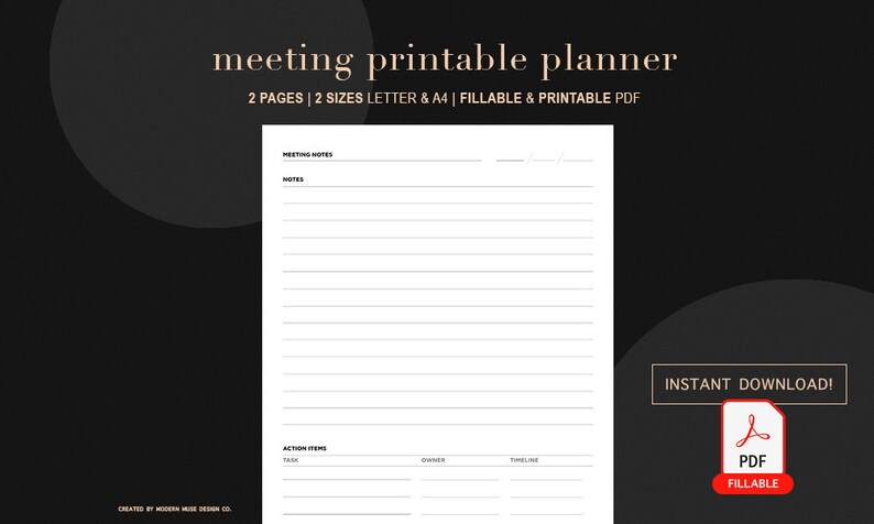 Editable Fillable Printable Checklist Meeting Day Planner Template ...