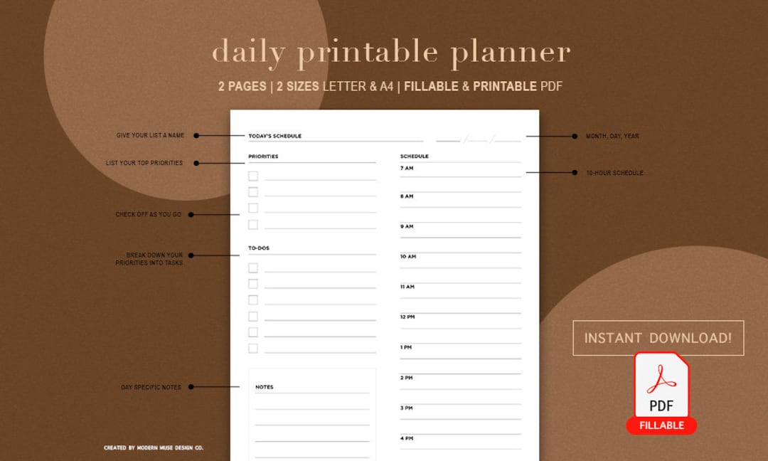 Editable Fillable Printable Checklist Daily Schedule Planner Template ...