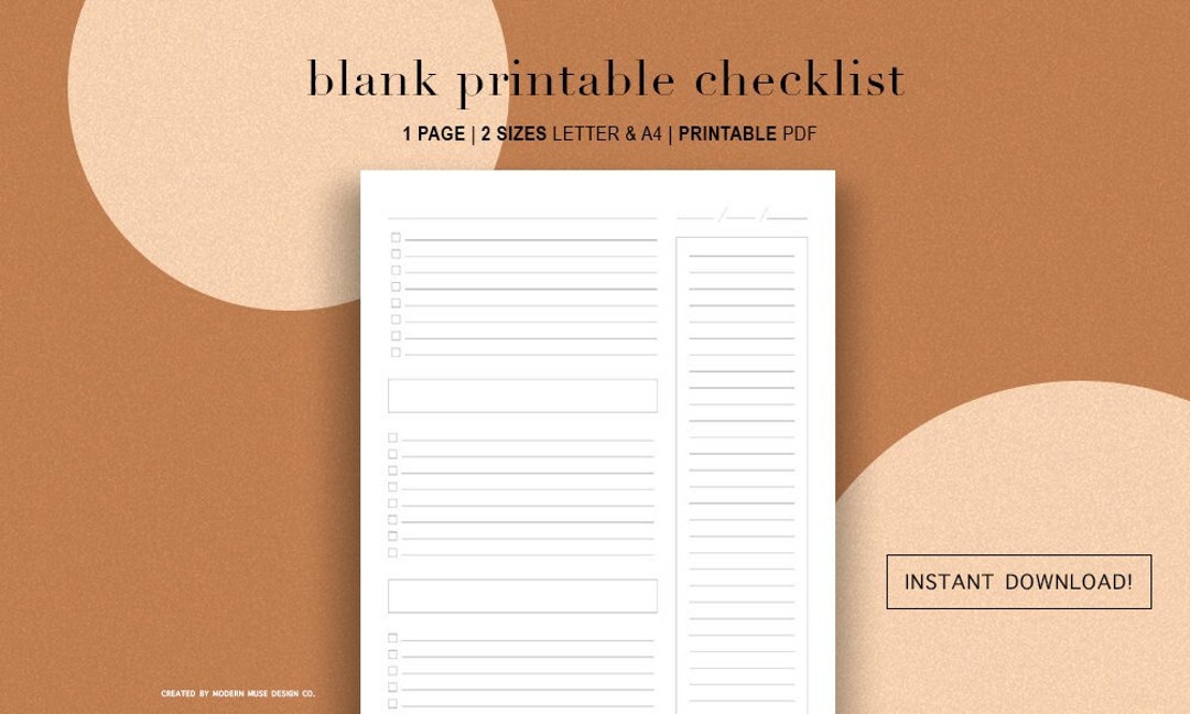 Blank Printable Checklist Daily Weekly Planner Template Modern Clean ...
