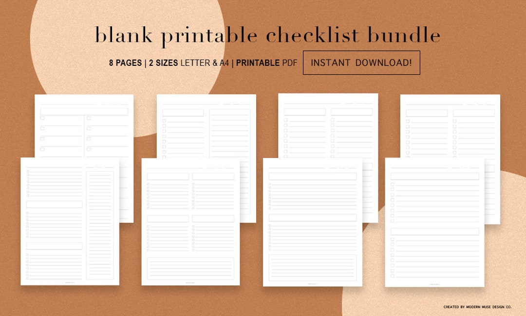 Blank Printable Checklist Bundle Editable Print at Home Planner ...