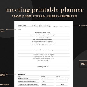 Editable Fillable Printable Checklist Meeting Day Planner Template ...