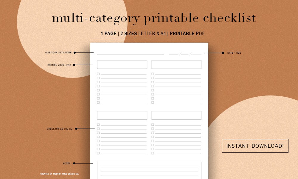 Blank Printable Checklist Daily Weekly Planner Template Modern ...