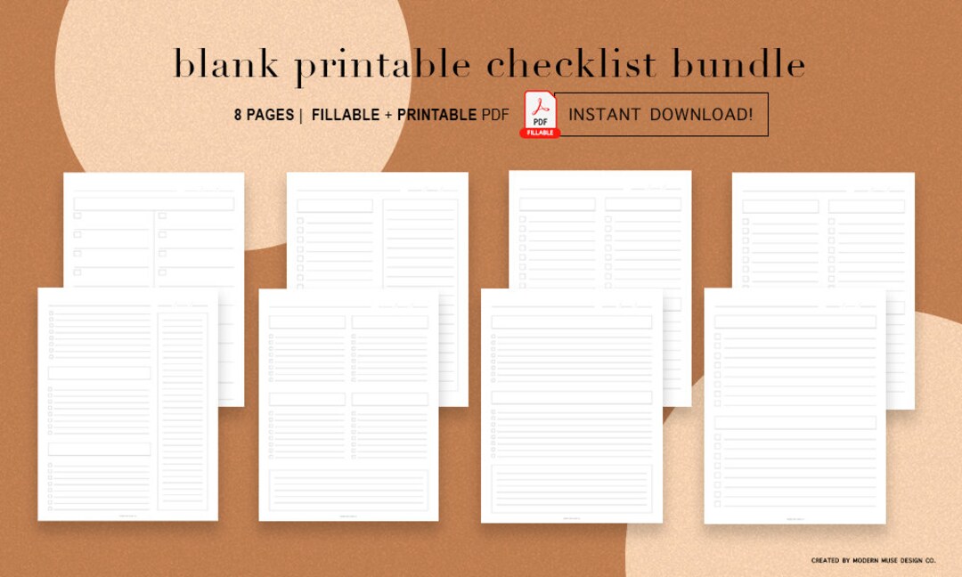 Fillable Printable Blank Checklist Bundle Editable Print at Home ...