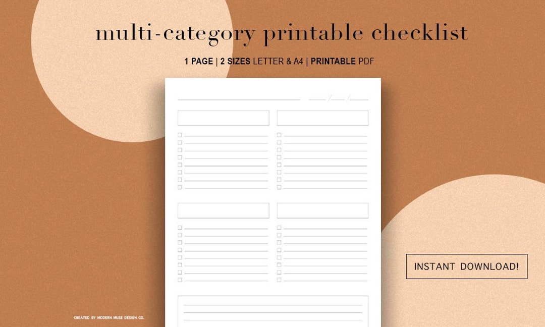 Blank Printable Checklist Daily Weekly Planner Template Modern ...