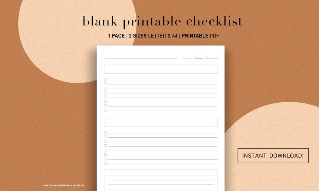 Blank Printable Checklist Daily Weekly Planner Template Modern ...