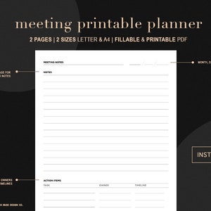 Editable Fillable Printable Checklist Meeting Day Planner Template ...