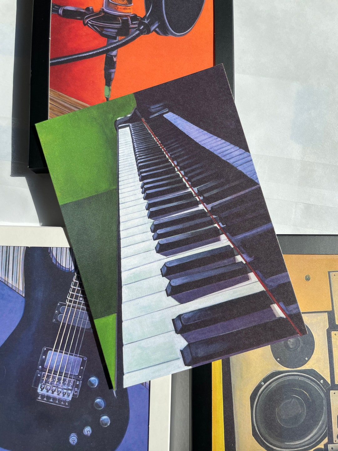 8 Card Pack ART PRINT CARDS Music Theme Piano Guitar Mic - Etsy