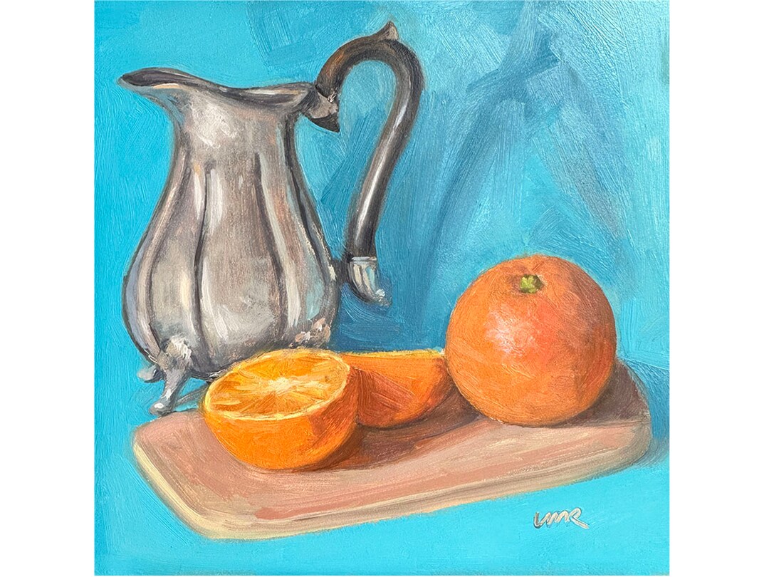 Silver Pitcher With Oranges, Original Oil Painting, Framed - Etsy