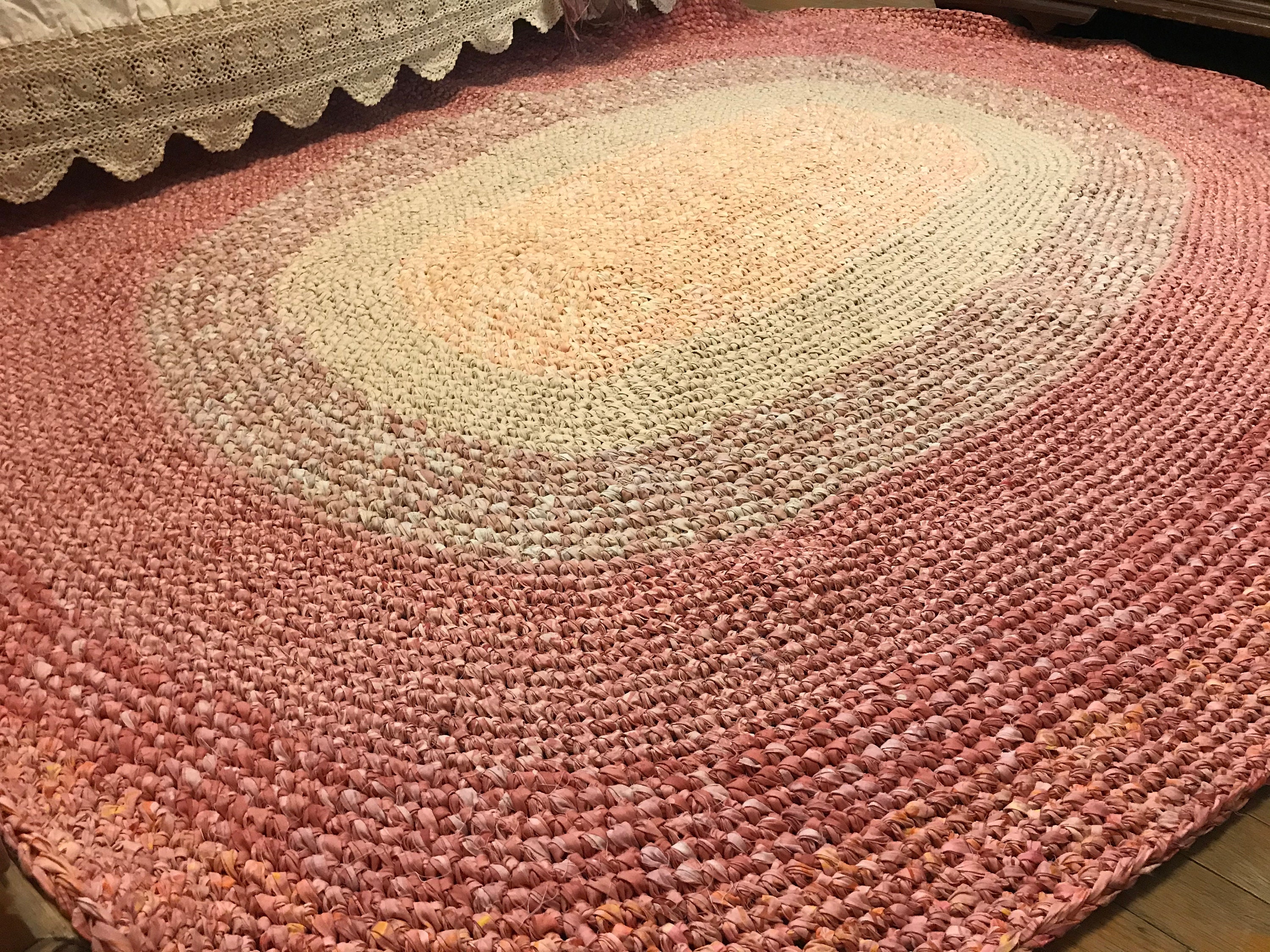 Huge Crocheted Rag Rug in Peach/fuchsia Over 6 Feet Long | Etsy
