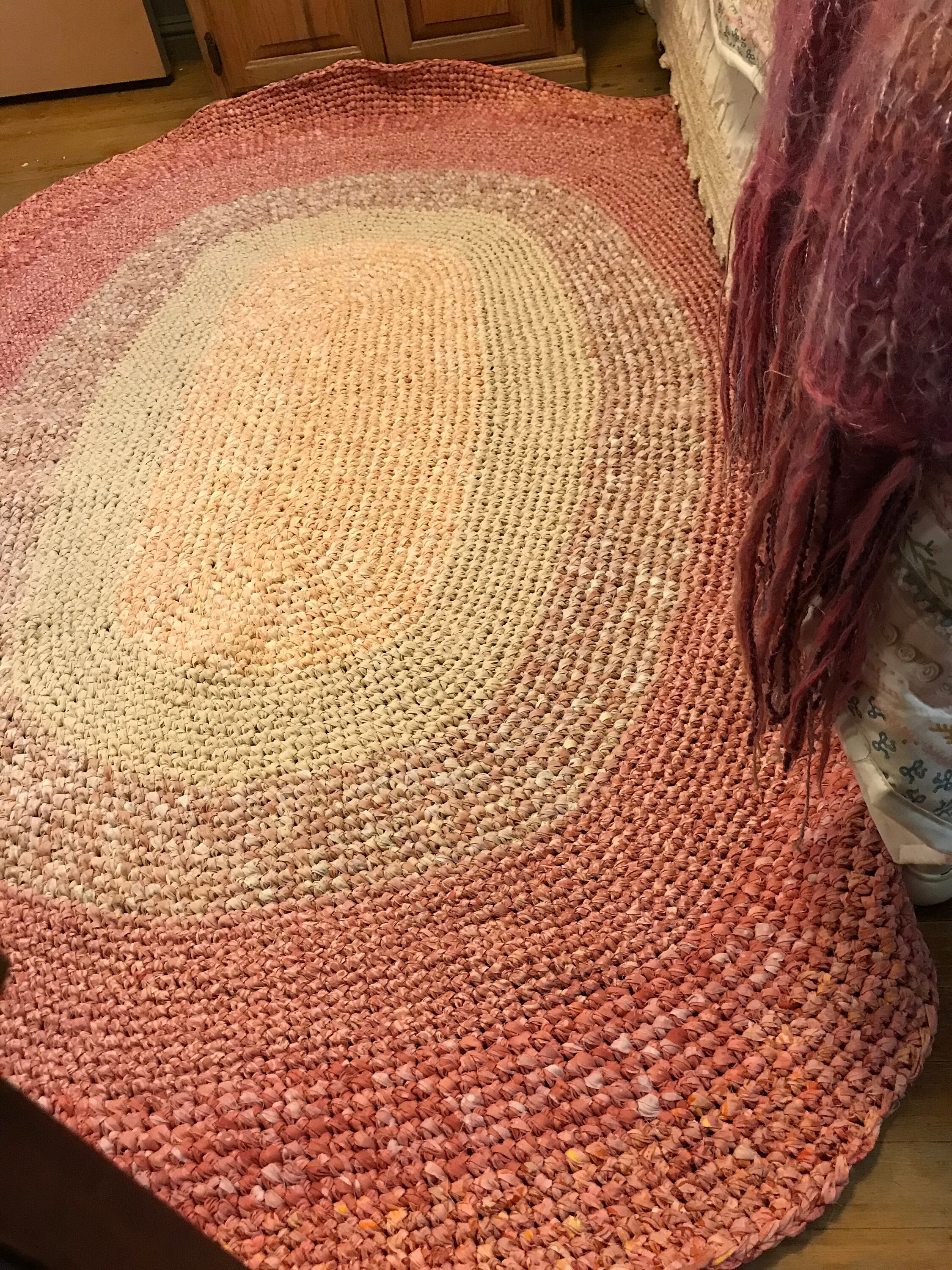 Huge Crocheted Rag Rug in Peach/fuchsia Over 6 Feet Long | Etsy