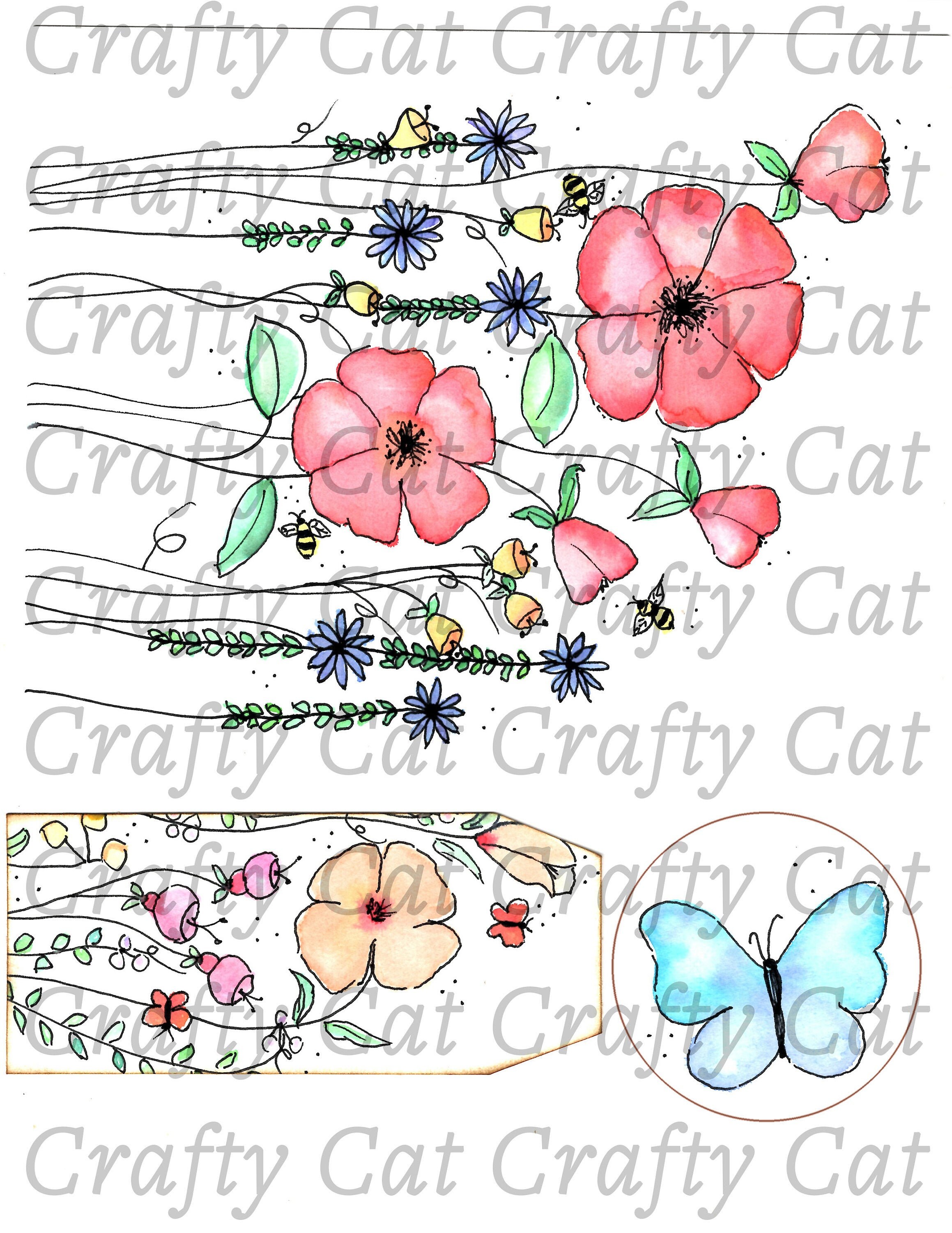 Watercolor Doodle Ephemera 5 Page Digital Download - Etsy