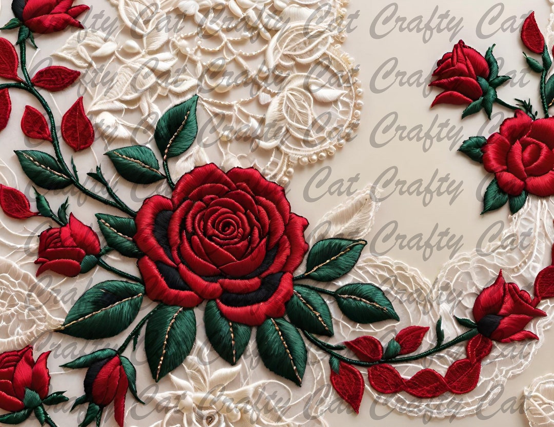 Red Rose Embroidery (a 12 Page Digital Download for PAPER CRAFTS) - Etsy