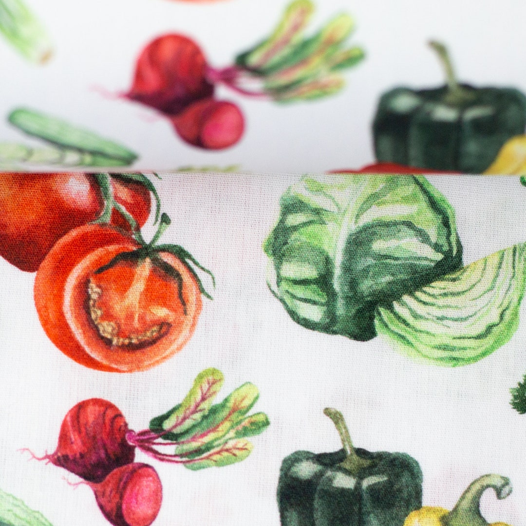 Cotton Fabric, Vegetable Print | Sold by the Meter | SALE Discount Etsy ...