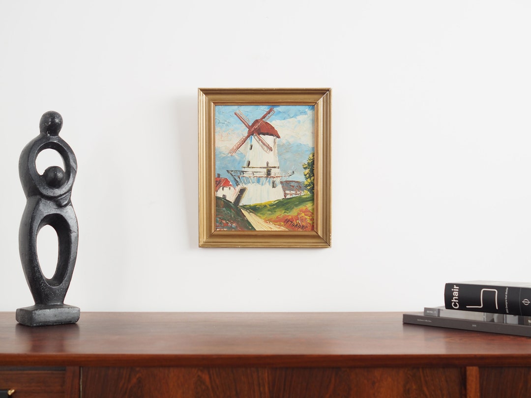 Painting „the Colourful Windmill”, Scandinavian Design, 20th Century ...