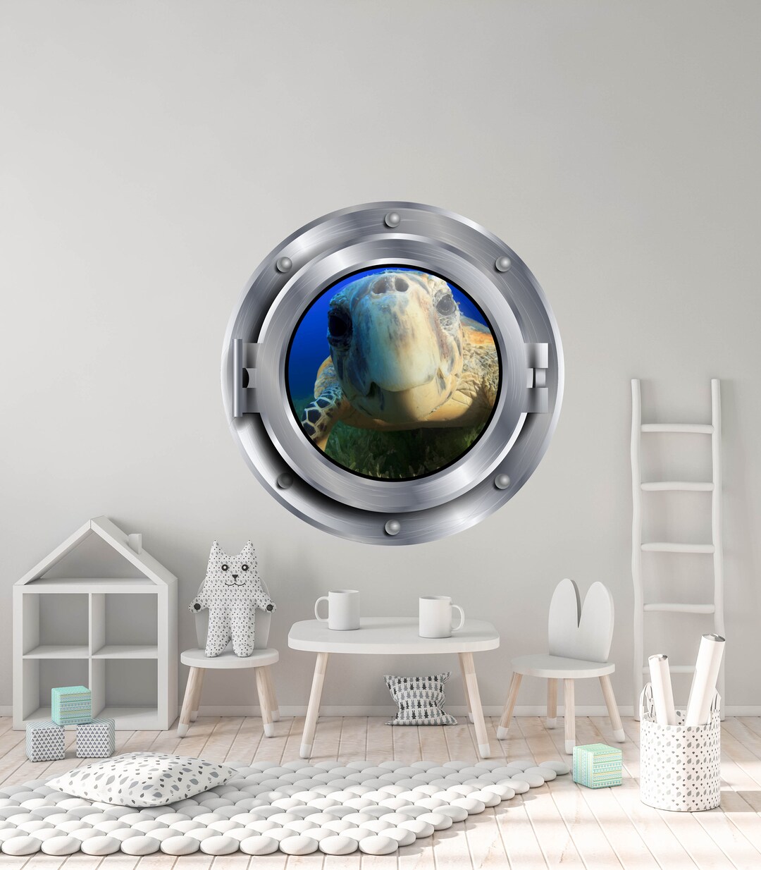 Turtle Wall Decal. Underwater Porthole Wall Decal. Porthole Window Wall ...