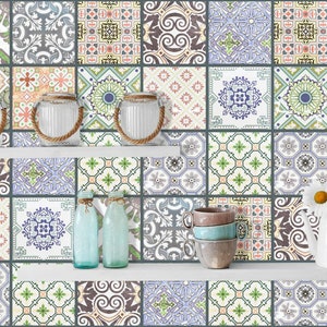 Set OF 12 Spanish Tiles Wall Stickers Vinyl, Traditonal Mexican Tile ...
