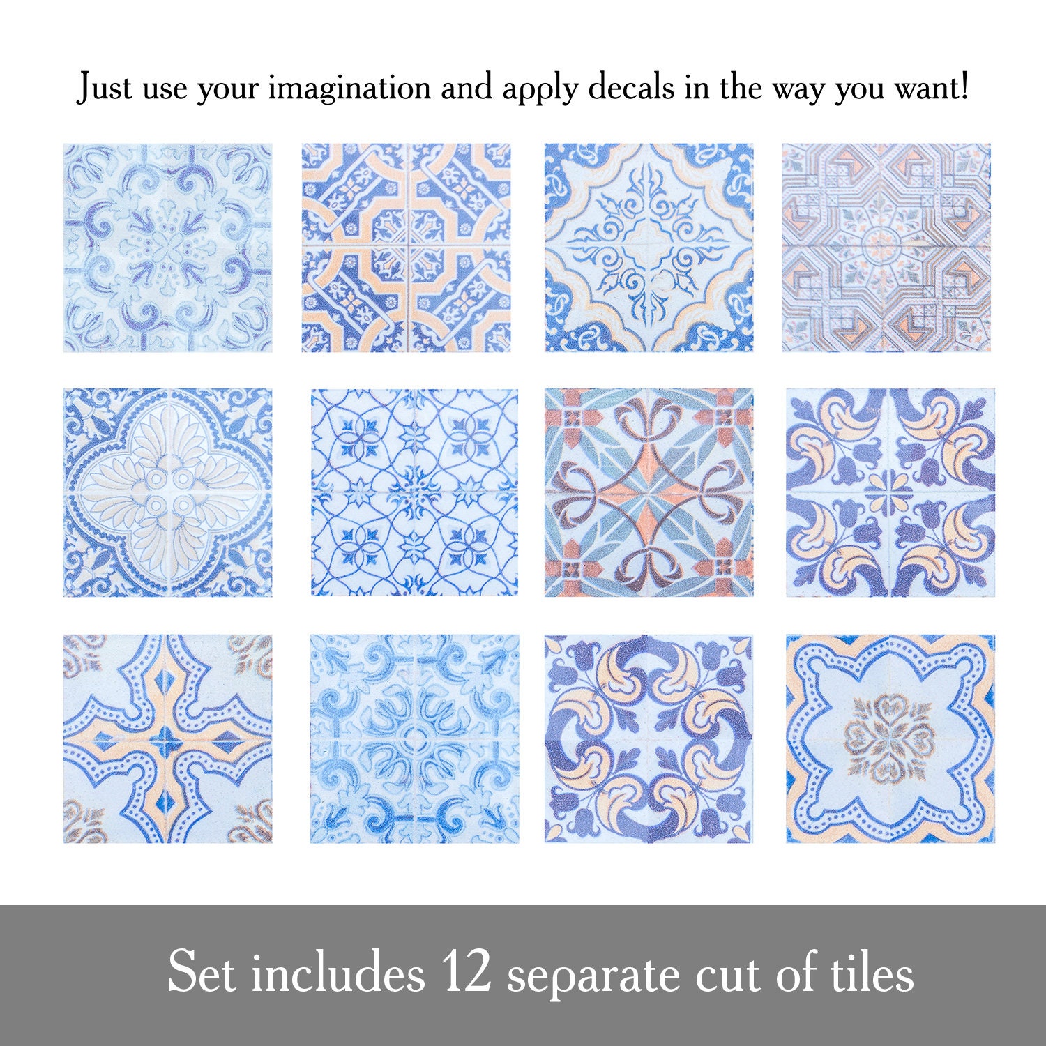 Set OF 12 Tiles Wall Stickers. Traditonal Spanish Tiles. Tile | Etsy