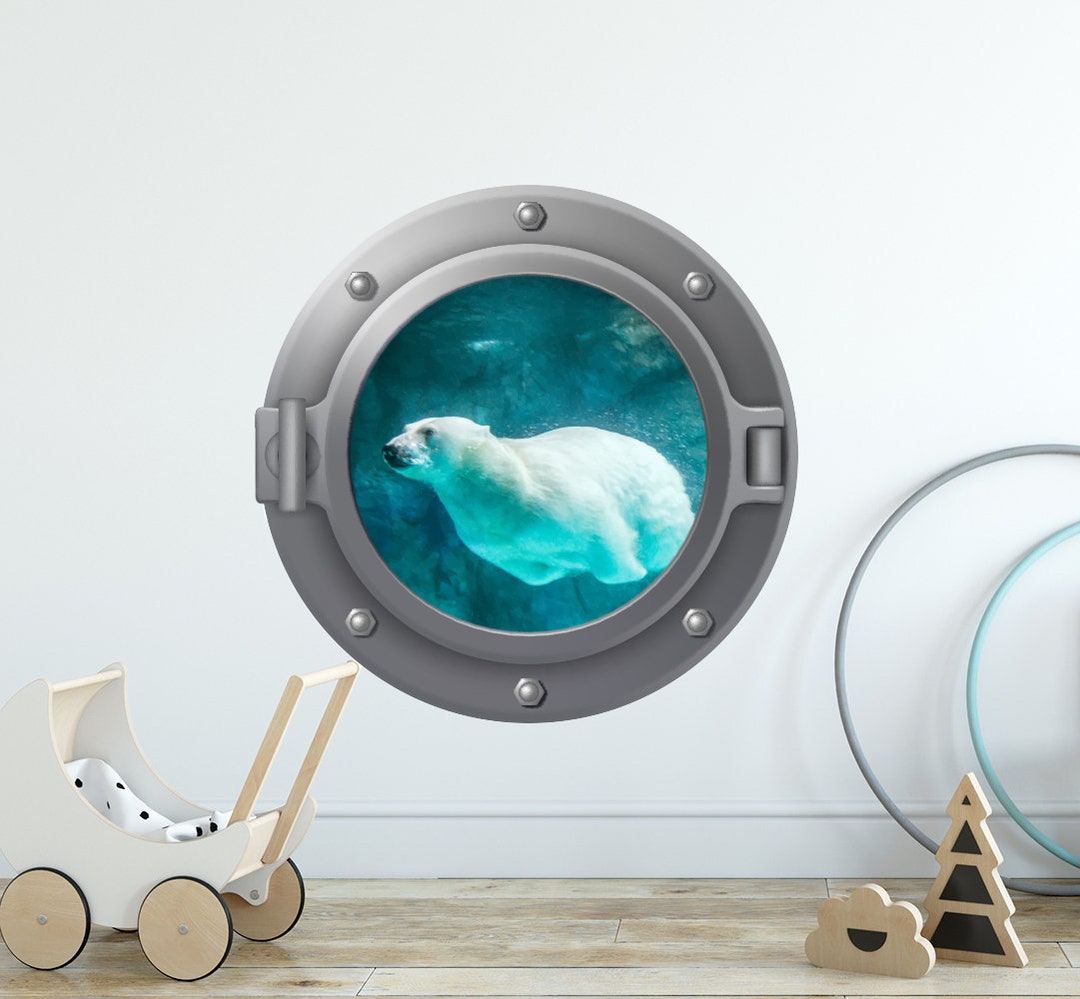 Polar Bear Porthole Wall Decal, Porthole Window Wall Decor Nautical ...