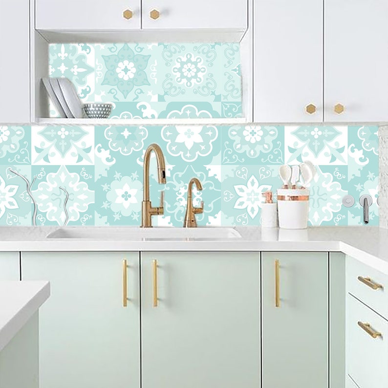 Set of 12 Tiles Wall Stickers Turquoise. Backsplas Tile - Etsy