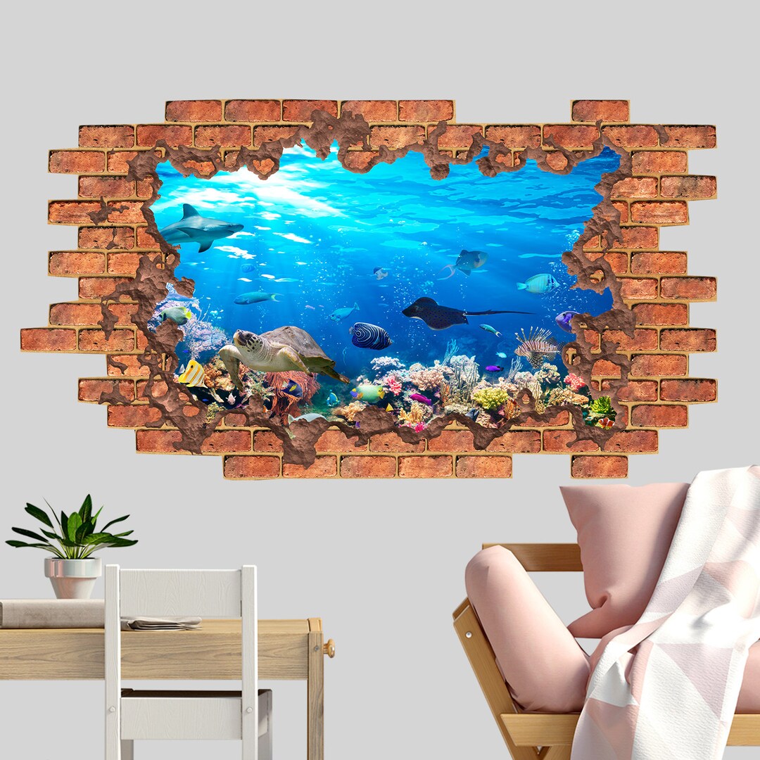 3D Wall Decal Nautical Nursery Decor 3D Depth Illusion Underwater Hole ...