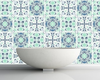 Turquoise Blue Tile Stickers Set of 24 Tile Decals Mixed Tiles for ...