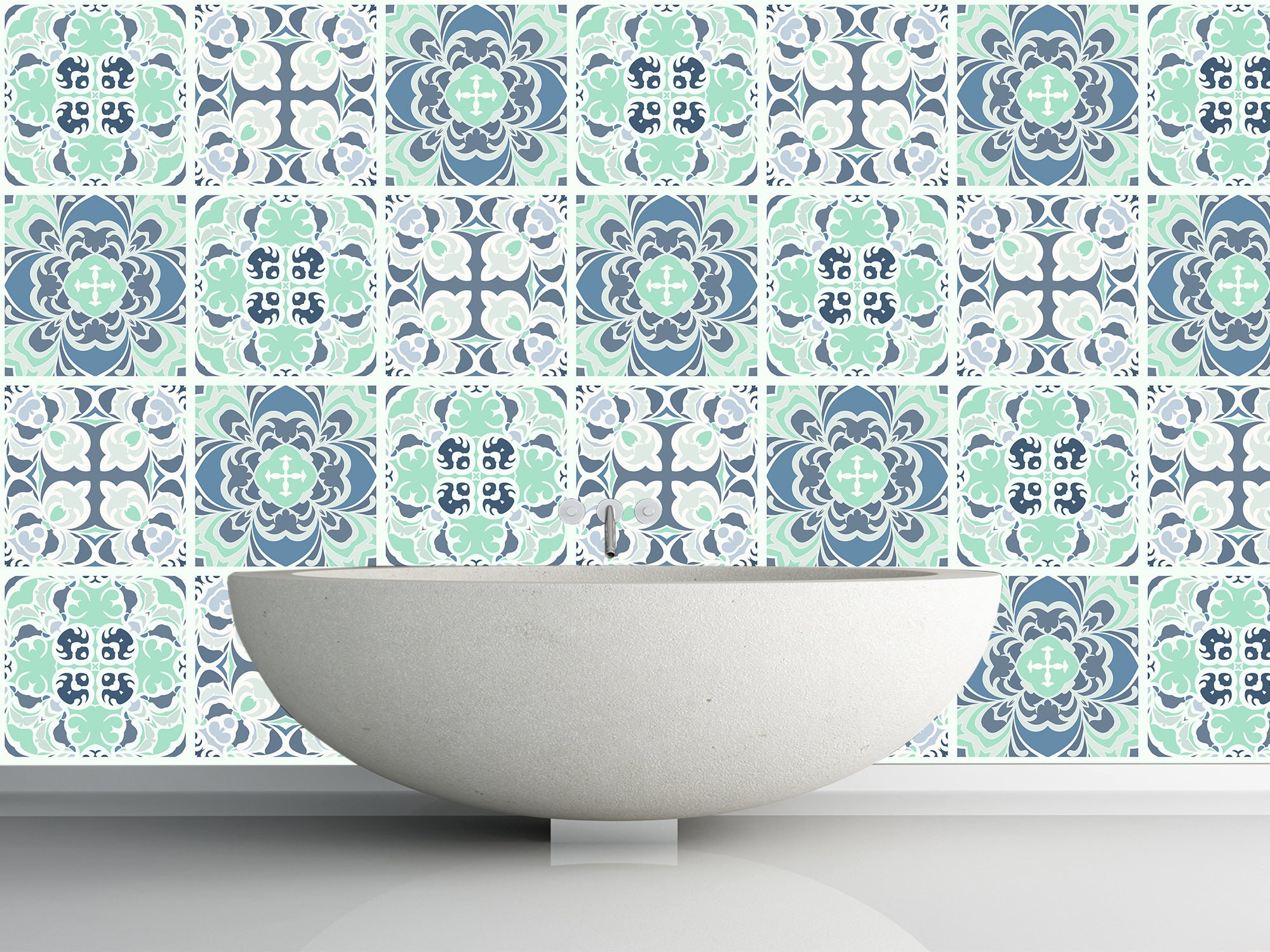 Mixed Tiles Vinyl Stickers. Set OF 24 Tiles Wall Stickers | Etsy