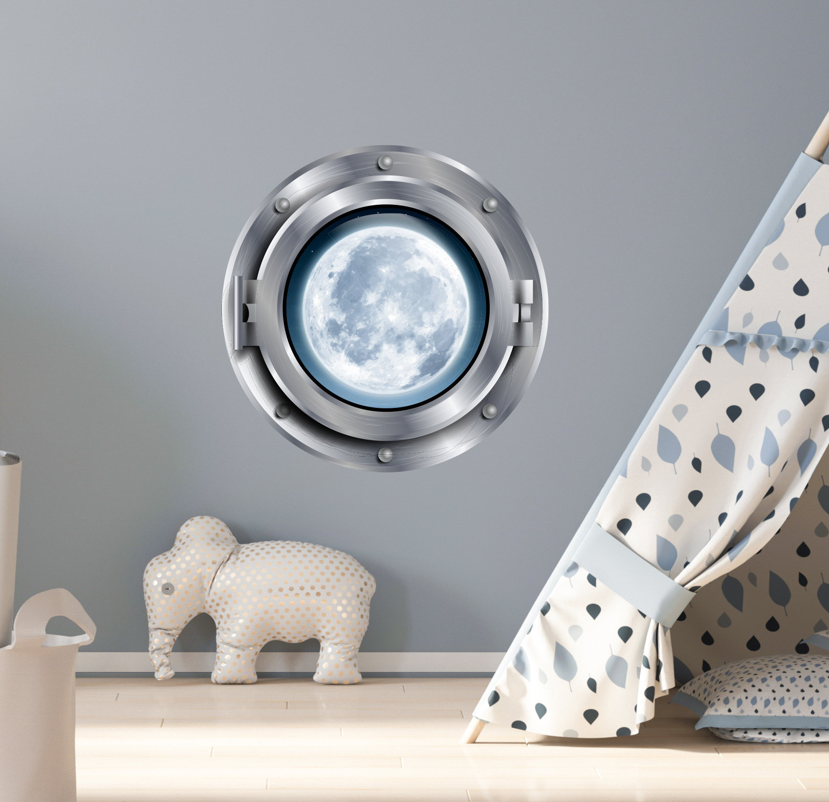 Moon View Wall Mural. Space Wall Decal Nursery. Porthole | Etsy