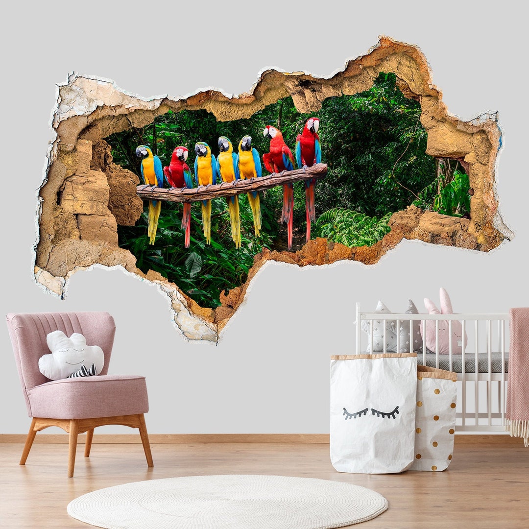 Parrot Decals 3D Wall Decals Mural Hole in Wall Sticker Wall Decal Kids ...