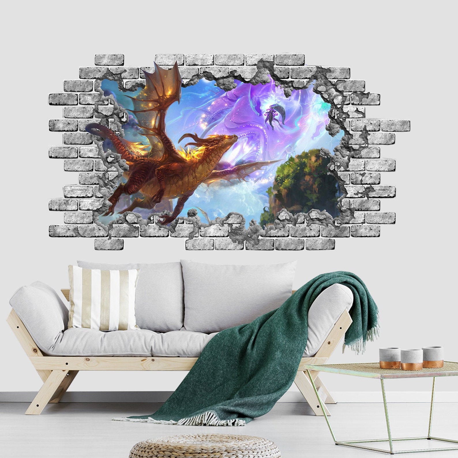 Dragon Wall Decal. Fantasy Wall Art. 3D Mural Hole in Wall - Etsy