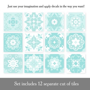 Set of 12 Tiles Wall Stickers Turquoise. Backsplas Tile Stickers Peel ...