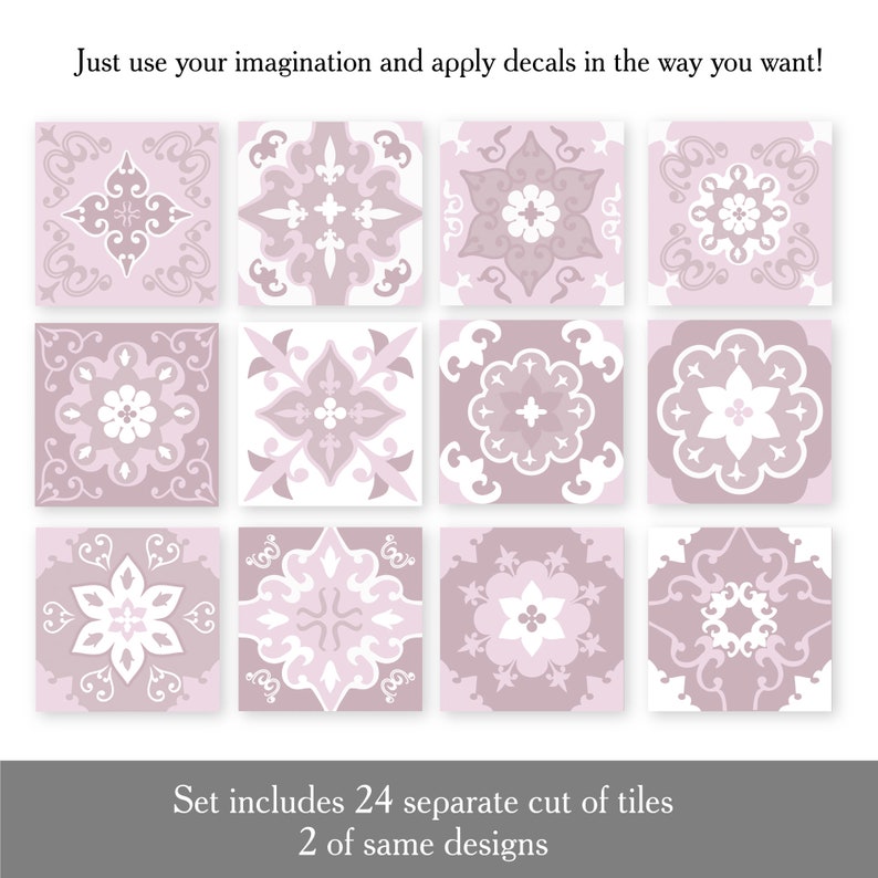 Set OF 24 Tiles Wall Stickers Pink. Spanish Style Tiles. Tile - Etsy