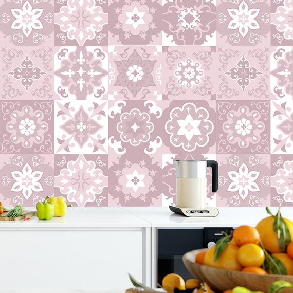 Set OF 12 Tiles Wall Stickers. Pink Spanish Style Tiles. Tile | Etsy