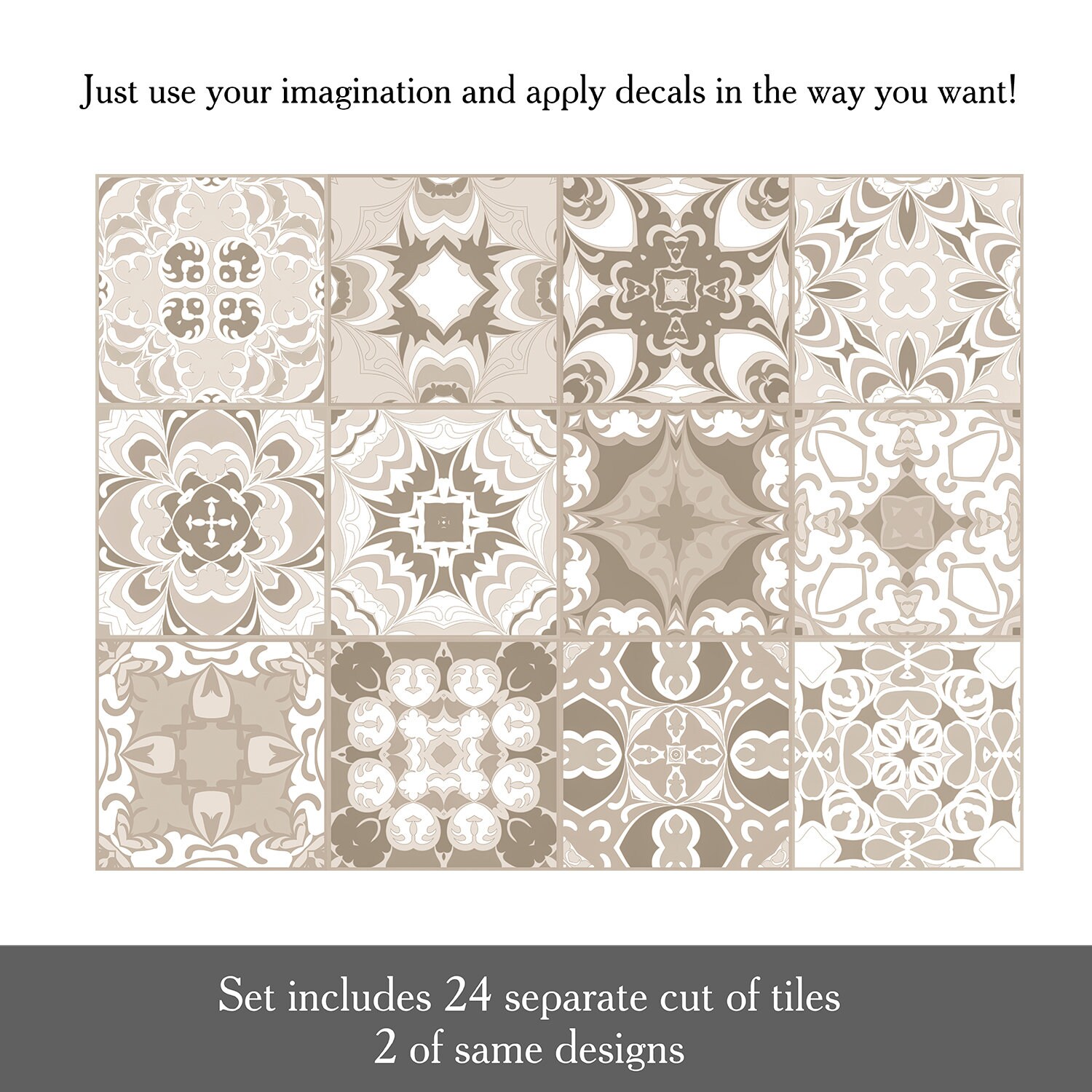 Set OF 24 Tiles Wall Stickers Beige Mexican Portuguese Etno | Etsy