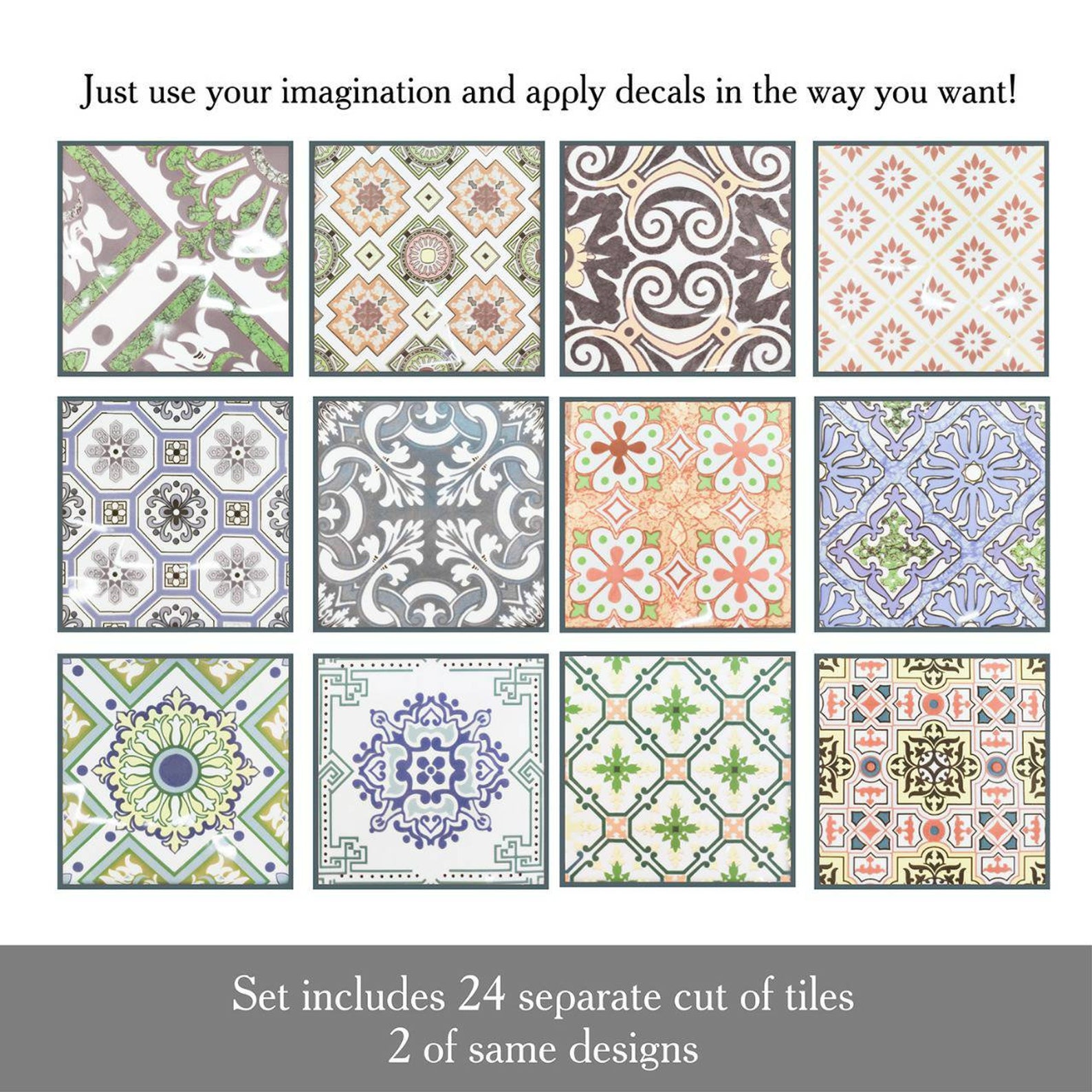 Set OF 24 Tiles Wall Stickers. Traditonal Spanish Tile. Stickers Peel ...