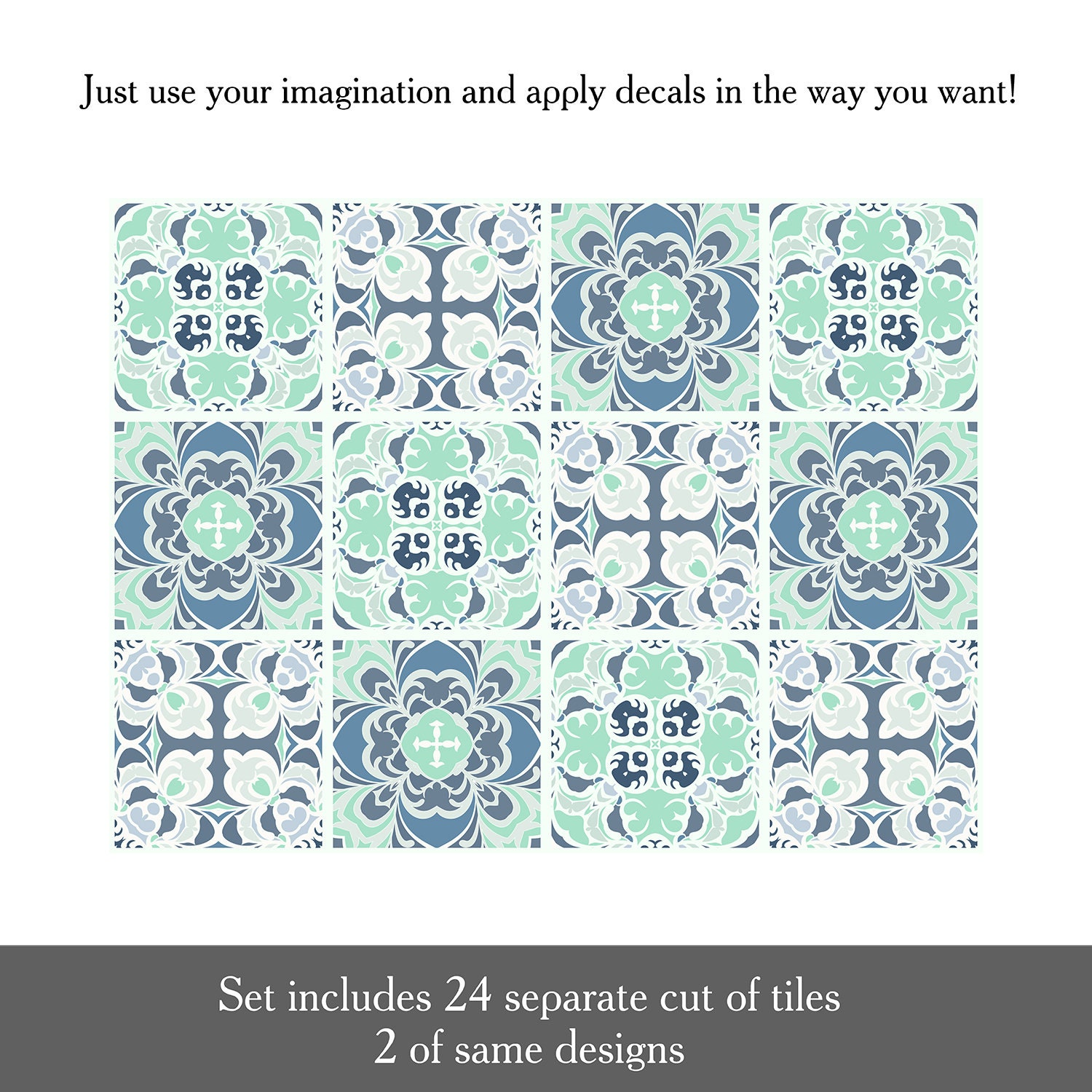 Mixed Tiles Vinyl Stickers. Set OF 24 Tiles Wall Stickers | Etsy