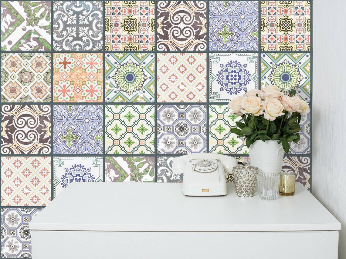 Set OF 12 Spanish Tiles Wall Stickers Vinyl Traditonal | Etsy