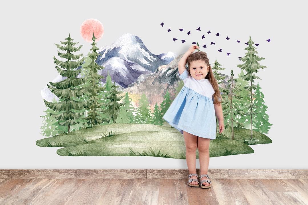 Outlander Mountain Wall Decal Nursery Boy Girl, Pine Forest Woodland Decor, Large Vinyl Sticker ...