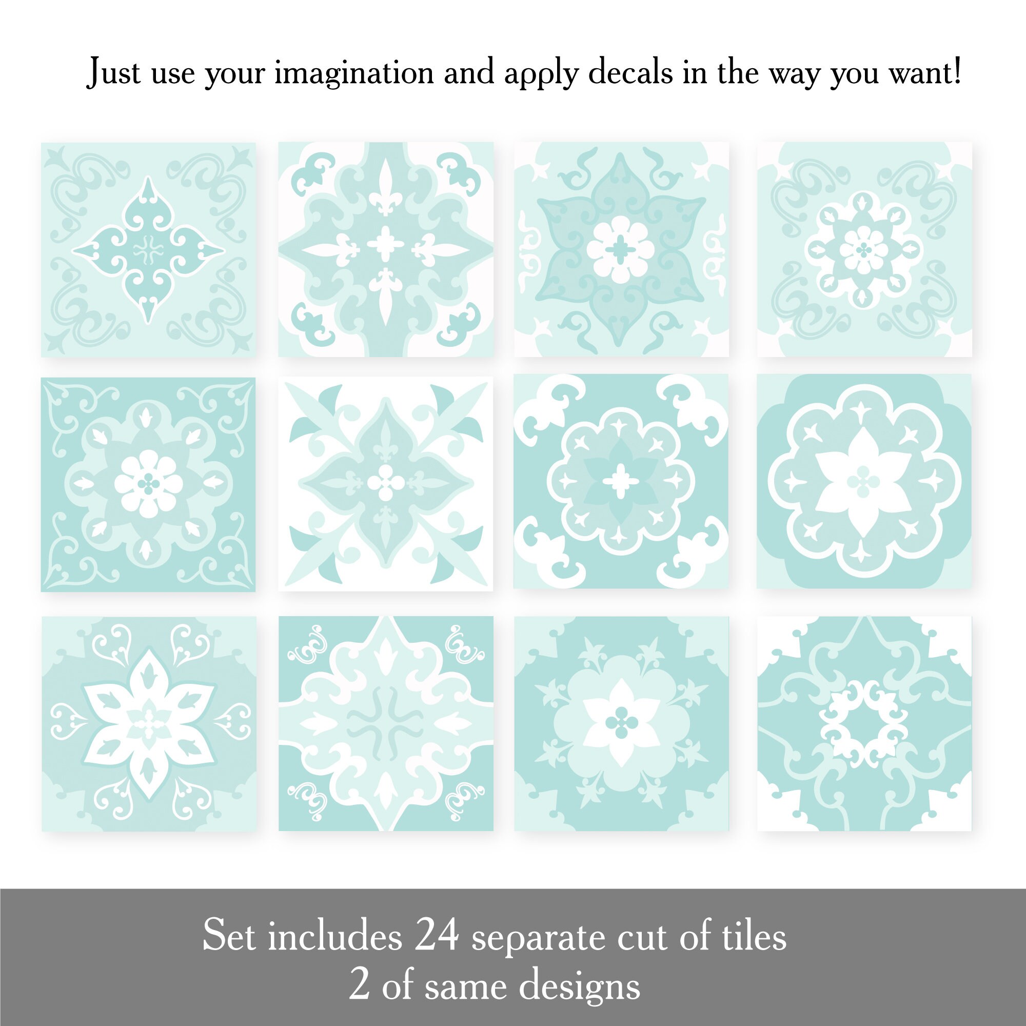 Set OF 24 Tiles Wall Stickers Turquoise. Backsplas Tile | Etsy