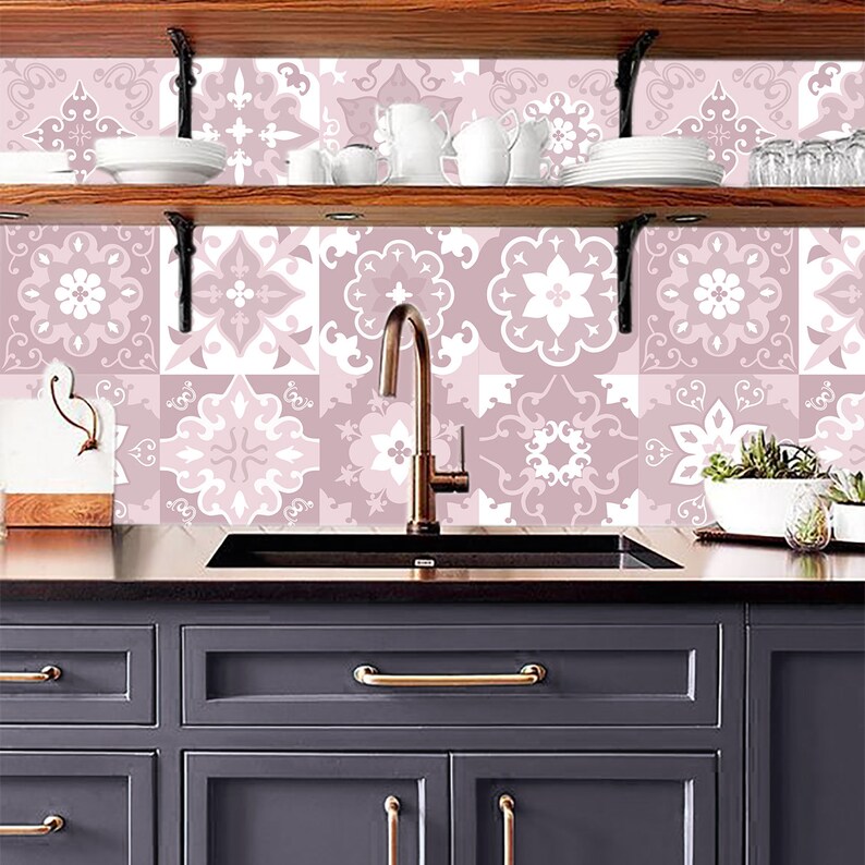 Set OF 12 Tiles Wall Stickers. Pink Spanish Style Tiles. Tile | Etsy