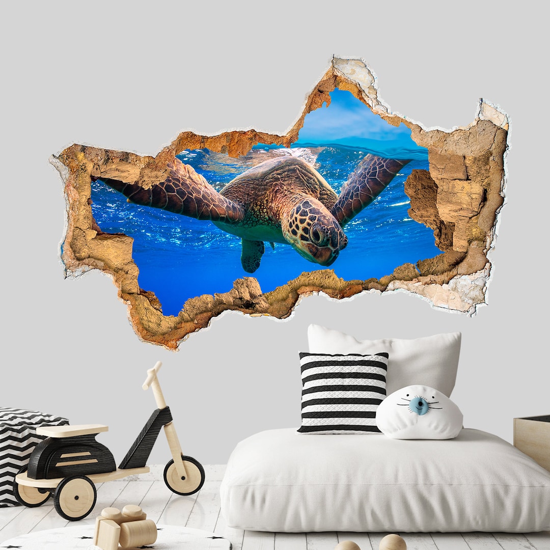3D Wall Decal Turtle Nautical Underwater Nursery Decor 3D Depth ...
