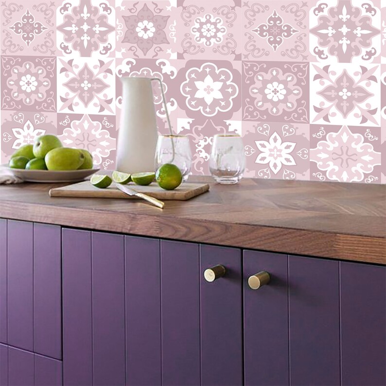Set OF 24 Tiles Wall Stickers Pink. Spanish Style Tiles. Tile - Etsy