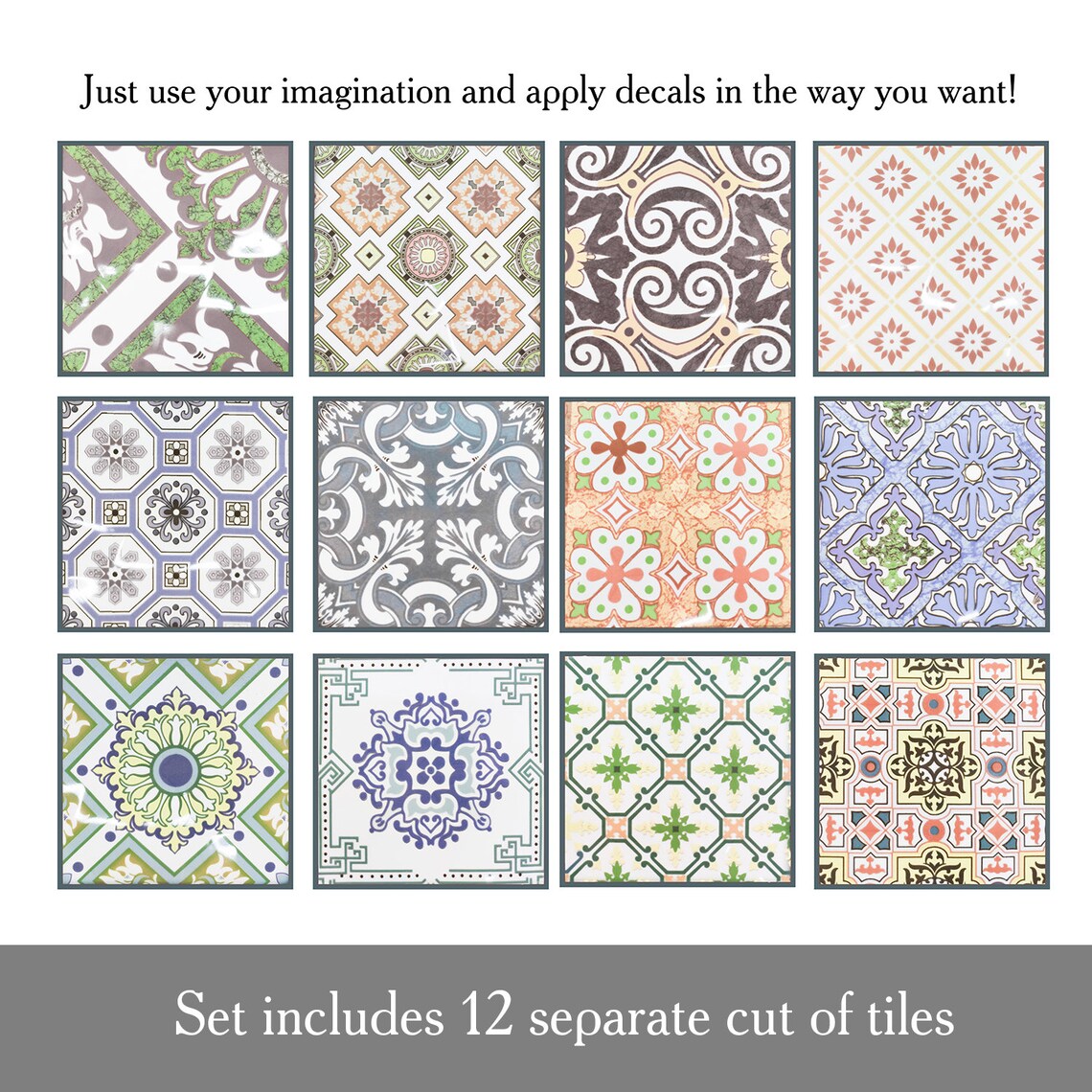 Set OF 12 Spanish Tiles Wall Stickers Vinyl Traditonal | Etsy