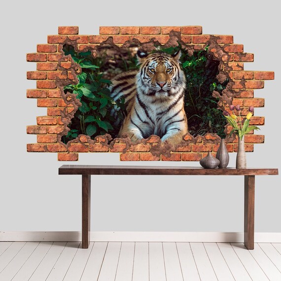 Tiger Wall Decal Tropical Hole in Wall Sticker Exotic 3D Wall | Etsy