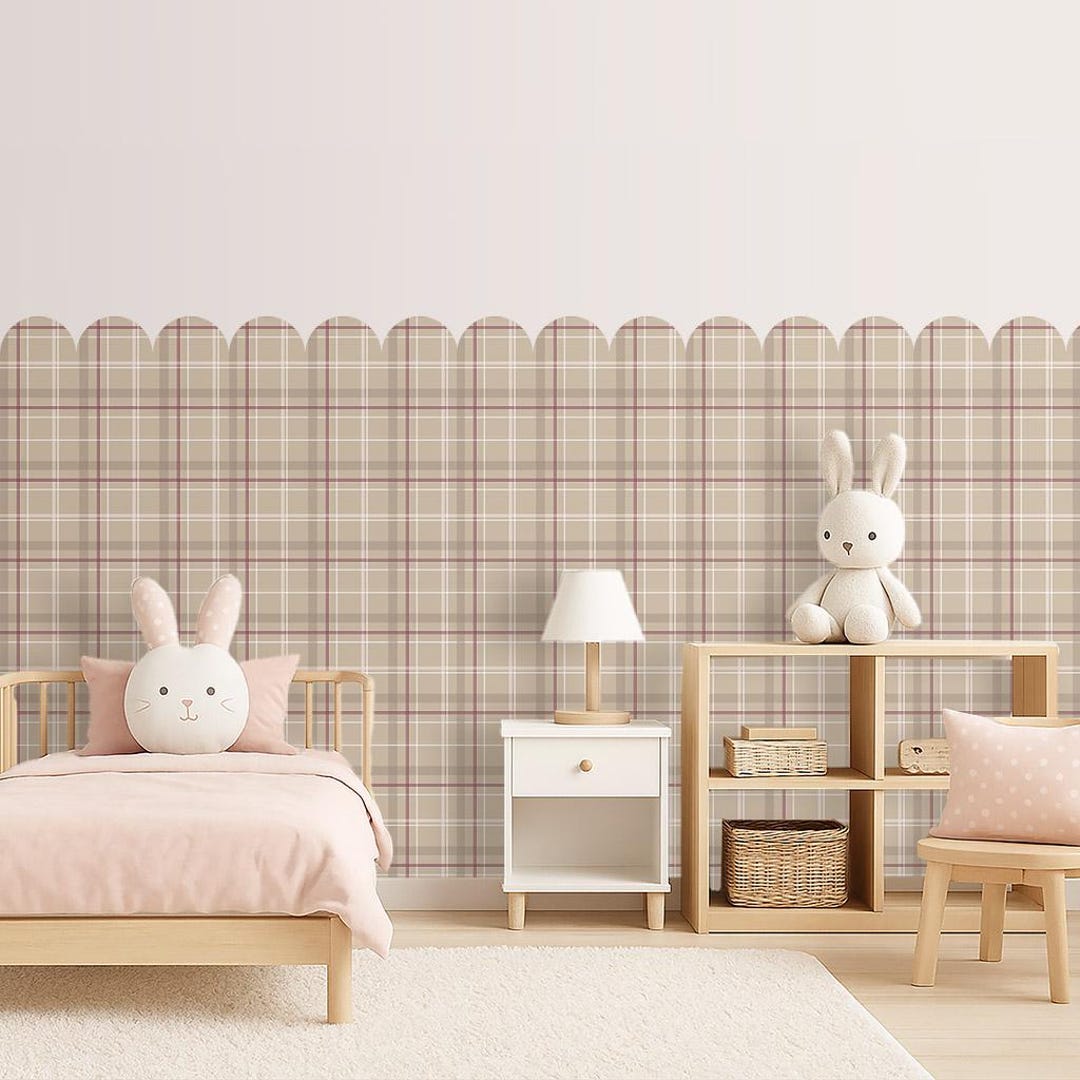 Plaid Nursery Half Wall Scallop Border Decal, Neutral Baby Room Wall ...
