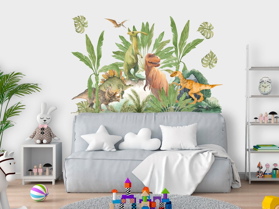 Dinosaur Wall Decal Toddler Boy Bedroom, Dino Playroom Above Crib Wall ...