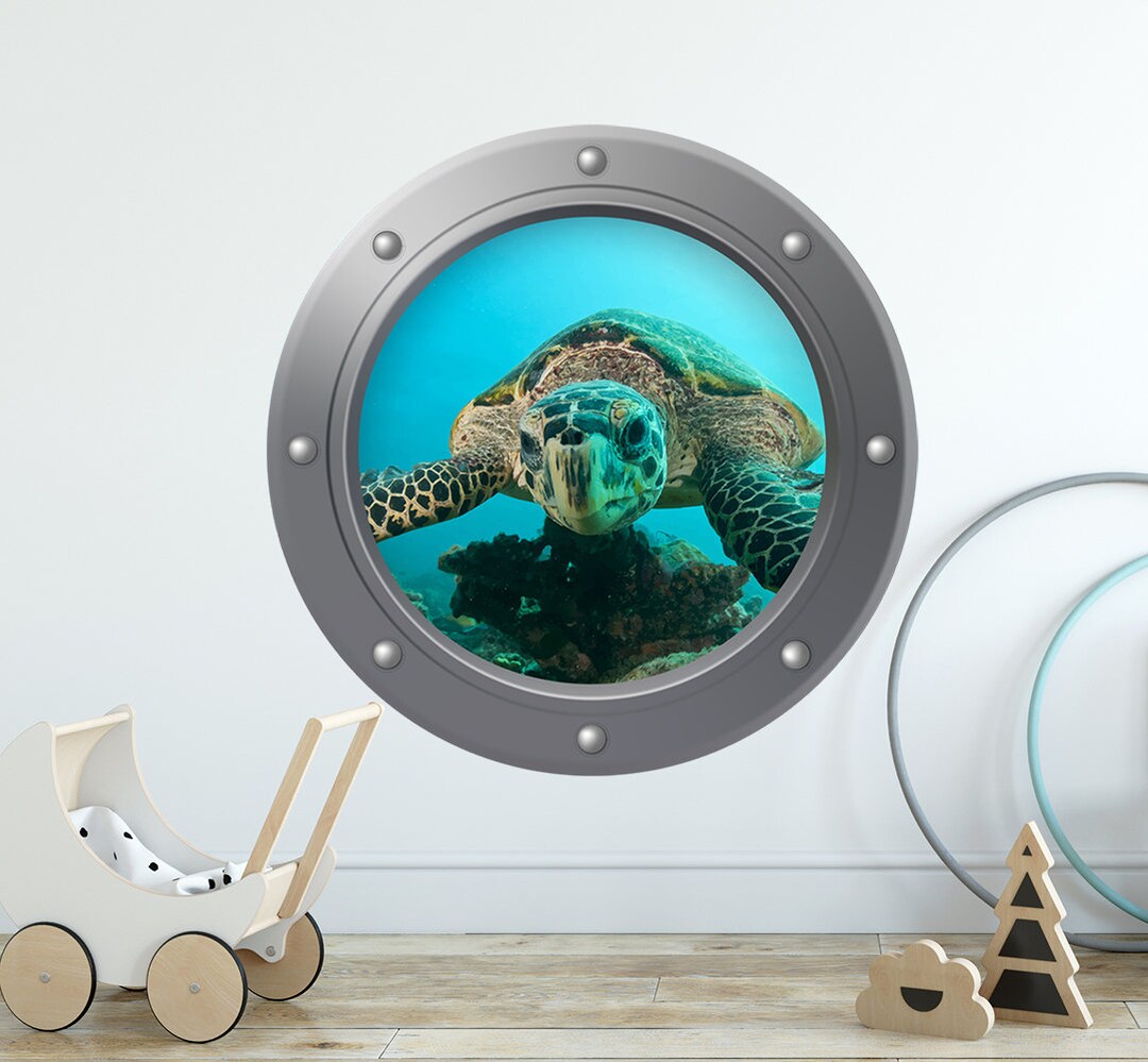 Turtle Nautical Wall Decals Nursery Room. Porthole Window Wall Decor ...