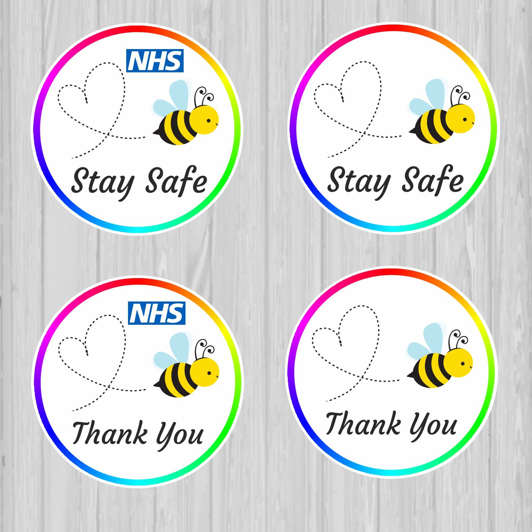 48 NHS Stay Safe Thank You Stickers Bee Design LABELS Rainbow | Etsy